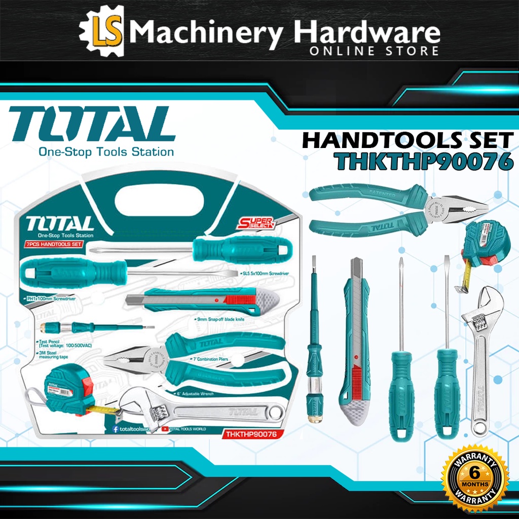 TOTAL 7 Pcs Handtools Set with Pliers, Wrench, Screwdriver, Measuring ...
