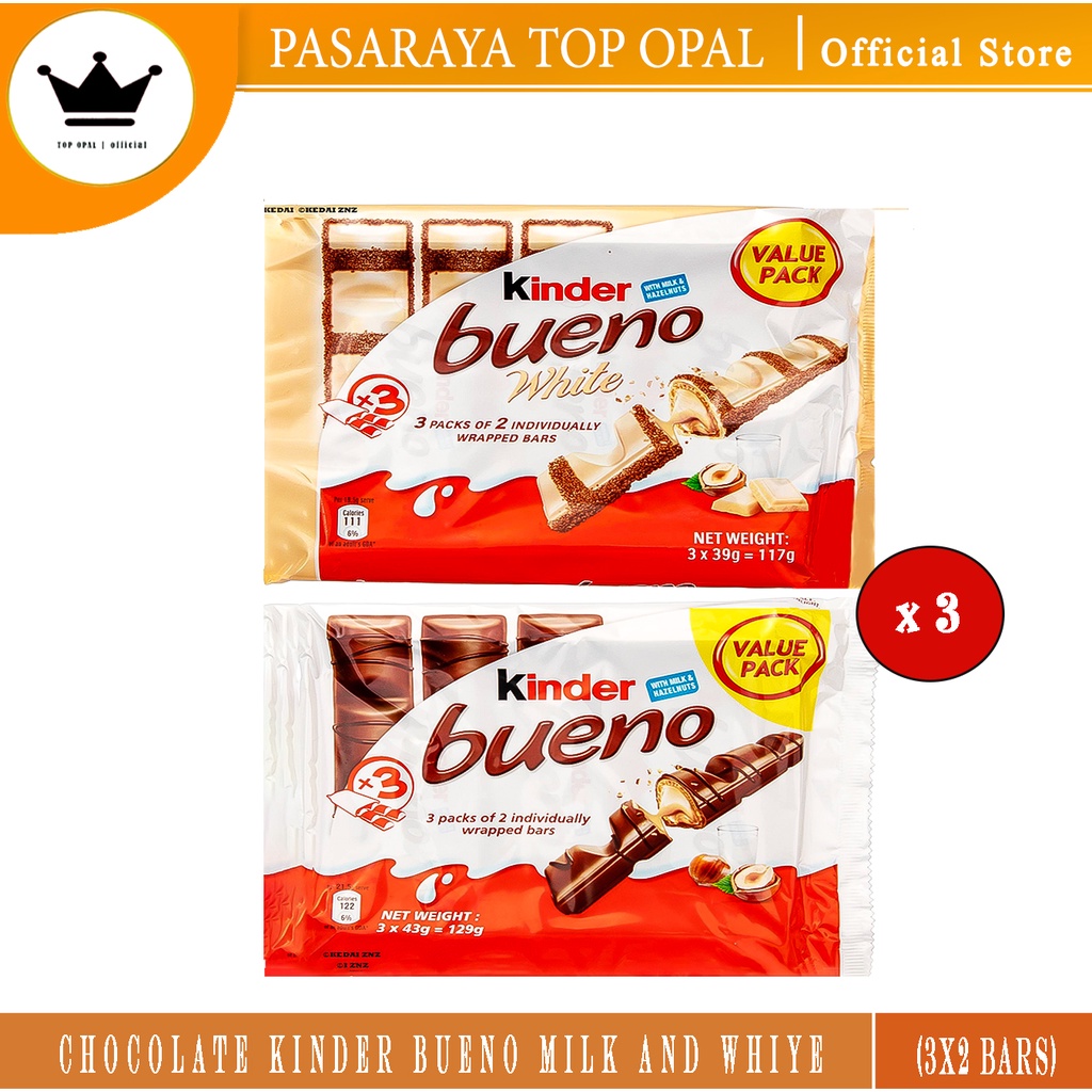 Kinder Bueno Milk and Hazelnuts Chocolate T3 (3x2 Bars) 129g (White,Original) | Shopee Malaysia