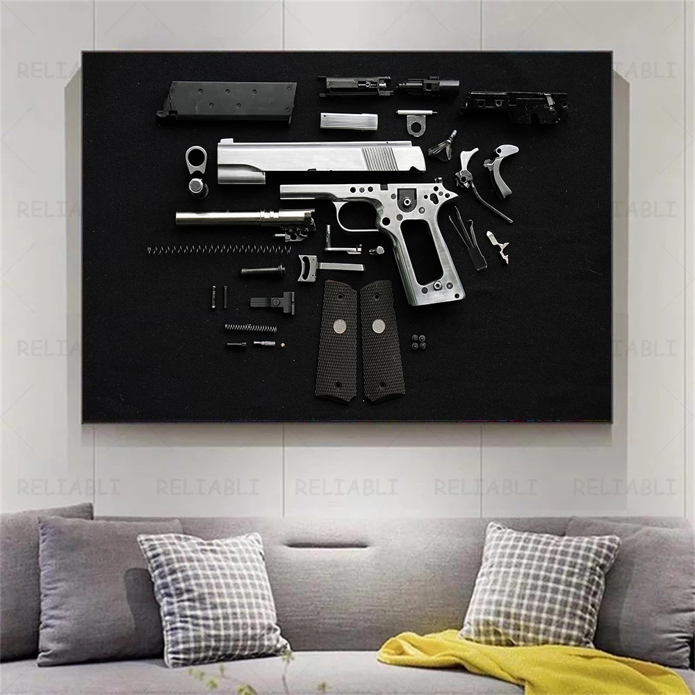 Frameless Disassembled Handgun Wall Pictures Pistol Bullet Canvas ...