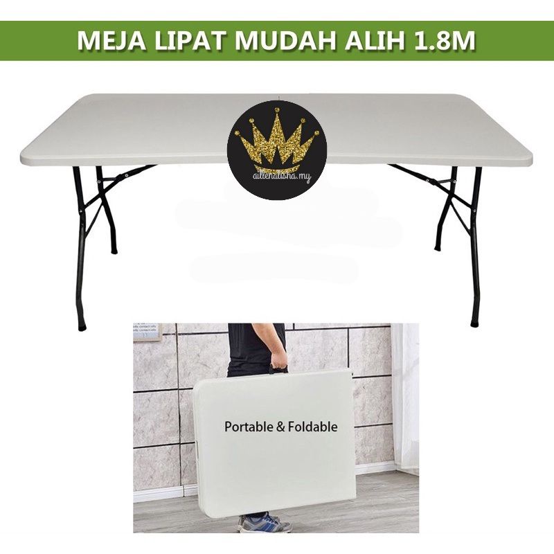 6 kaki 6 feet 180cm Meja Camping Meja Lipat Mudah Alih Meja Banquet ...