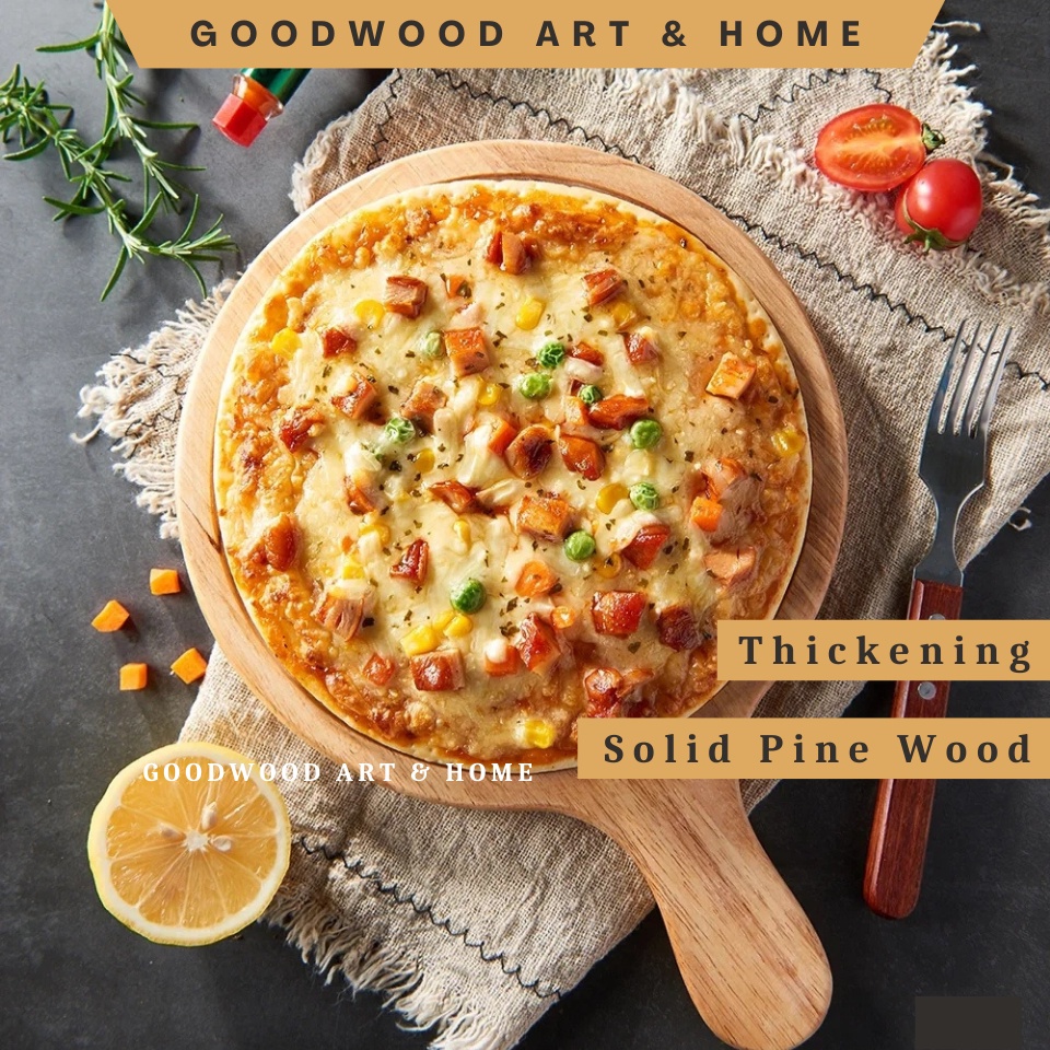 Solid Wood Pizza Tray Round Tray Wooden Tray Makanan Dulang Pizza Pan ...