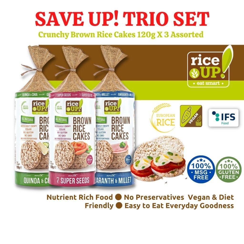 RiceUP Gluten Free Whole Grain Brown Rice Crunchy Cakes Combo- Chia/ 7 ...