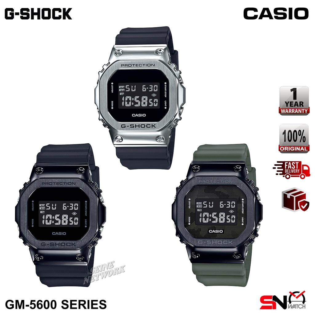 Casio G-Shock GM-5600 GM-5600B Stainless Steel Bezel Digital Black Resin Band Men Sports Watch ...