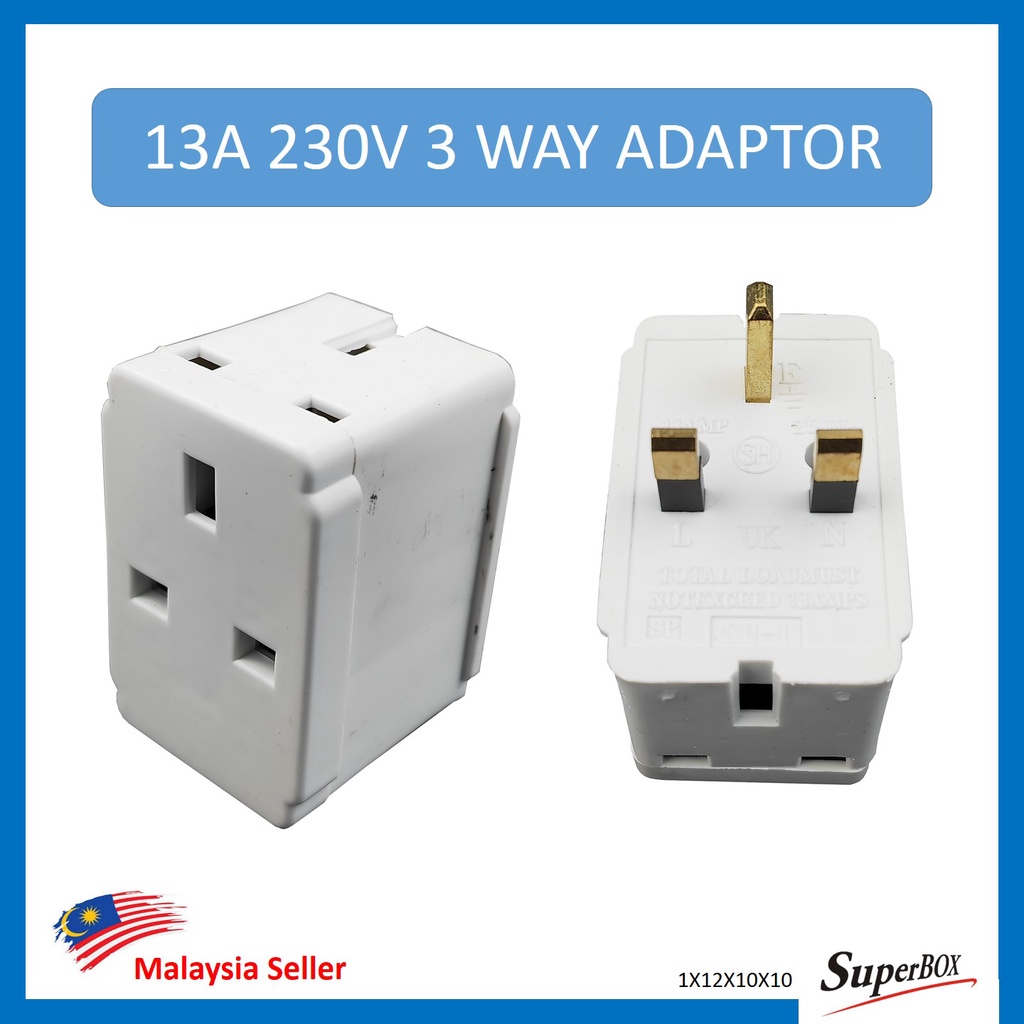 13a 230v 3 Way Socket Adaptor Shopee Malaysia