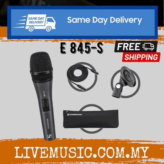 Sennheiser E 845-S Dynamic Supercardioid Vocal Microphone with On/Off Switch FREE Mic Cable ...