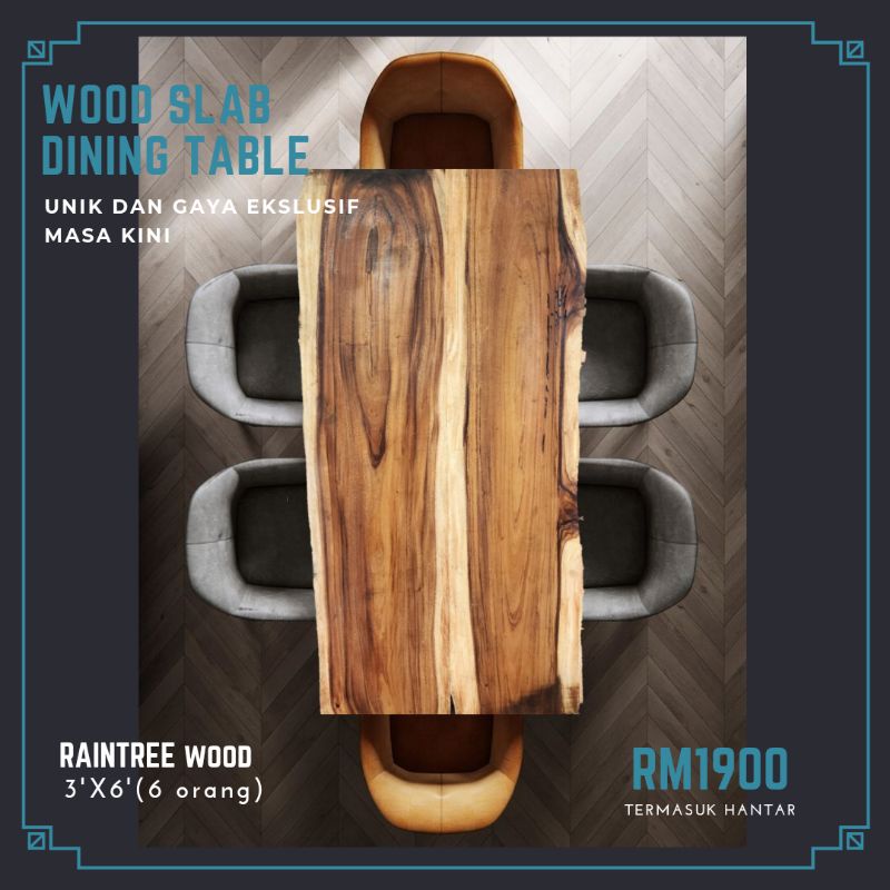 Meja makan kayu balak / dining table wood slab | Shopee Malaysia
