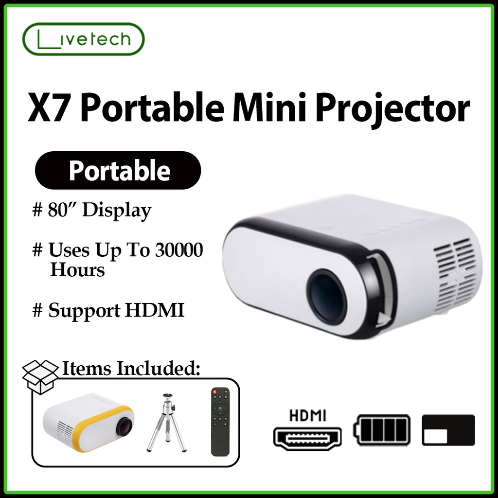 LiveTech X7 Portable Mini Projector Full HD 1080p Phone Projector Home ...