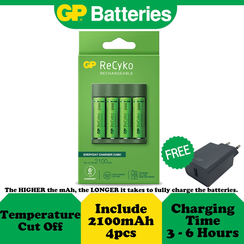 GP E211 / B421 2 Slot / 4 Slot USB Charger include AA / AAA Recyko+ ...