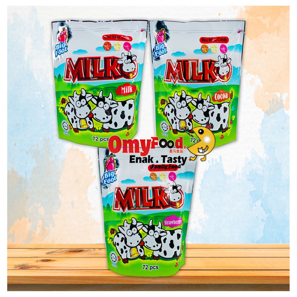 72pcs Big Foot Milko Mini Bites Candy[Milk / Cocoa / Strawberry ...