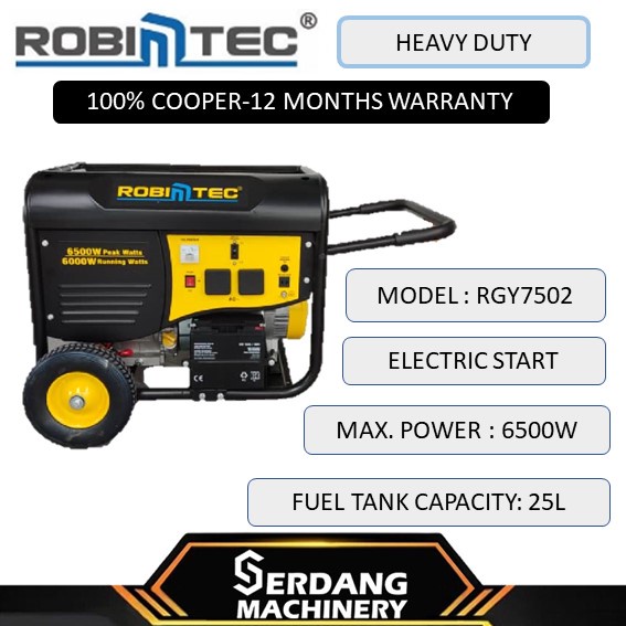 ROBINTEC 6500W Gasoline Petrol Generator RGY7502 - Super Heavy Duty ...