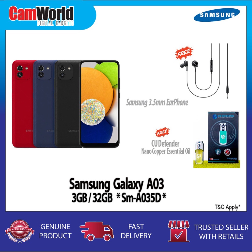 Samsung Galaxy A03 ( SM-A035 ) ( 3GB+32GB ) With Earphone & CU Defender ...