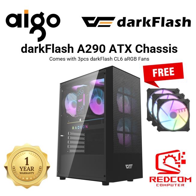 Aigo DarkFlash A290 ATX Chassis With 3pcs DarkFlash CL6 ARGB Fans ...