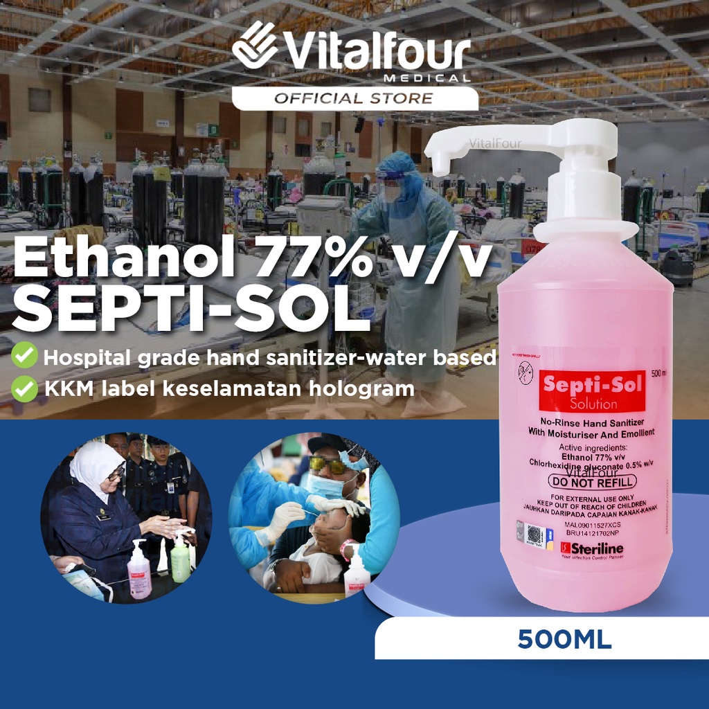 Steriline Hospital Grade Septi-Sol Hand Sanitizer Water-Based (500ml ...