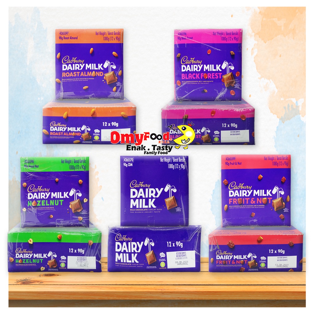 90g x 12pcs (1box) Cadbury Dairy Milk Chocolate [Plain/Fruit & Nut ...