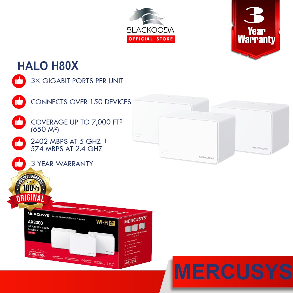 Mercusys AX3000 Whole Home Mesh WiFi 6 Dual Band Gigabit System Halo ...