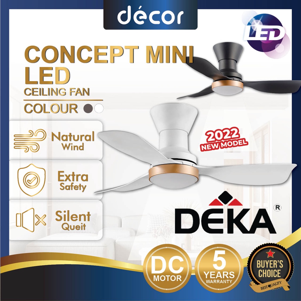 DEKA Fan DEKA CONCEPT MINI LED 34" 3 Blades 14 Speed DC Motor Remote ...