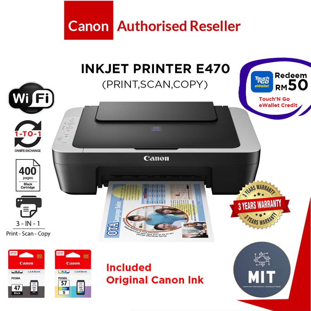 Canon Pixma E470 All In One Wifi Printer with 1 Set Cartridge | Shopee ...