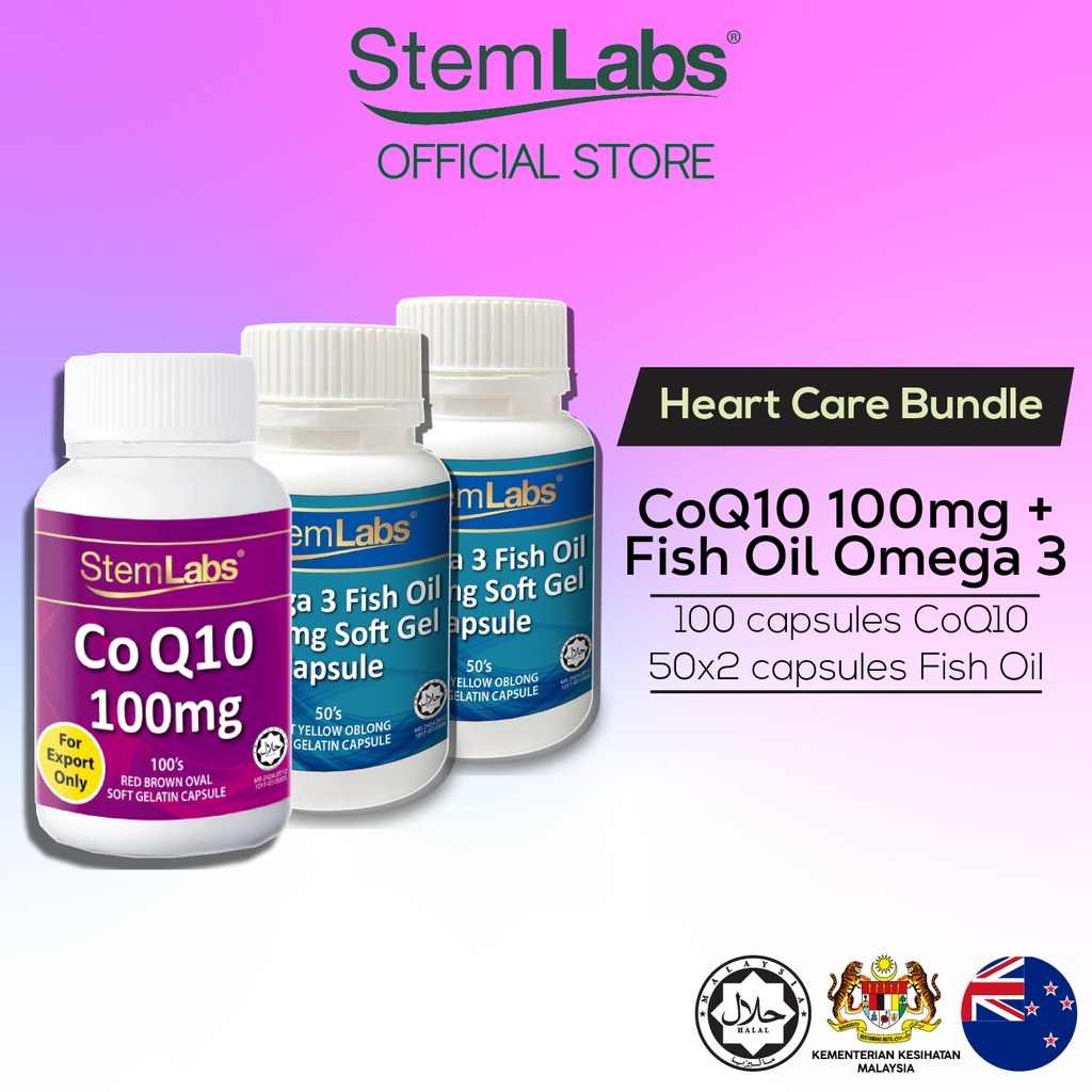 [Jakim Halal Heart Care Bundle] StemLabs CoQ10 100mg (100s) + Omega 3 Fish Oil 1000mg (50s x 2 ...