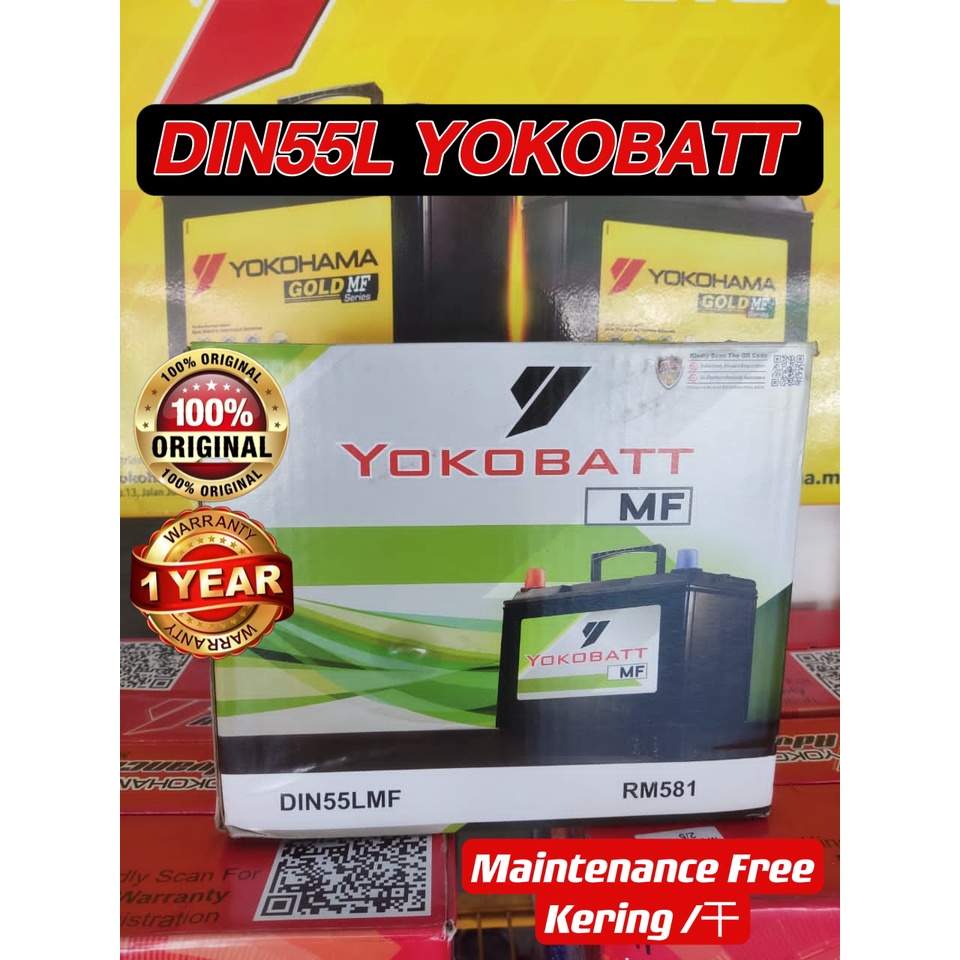 DIN55R | DIN55L | DIN55 Yokobatt MF/Water Car Battery Bateri Kereta For ...