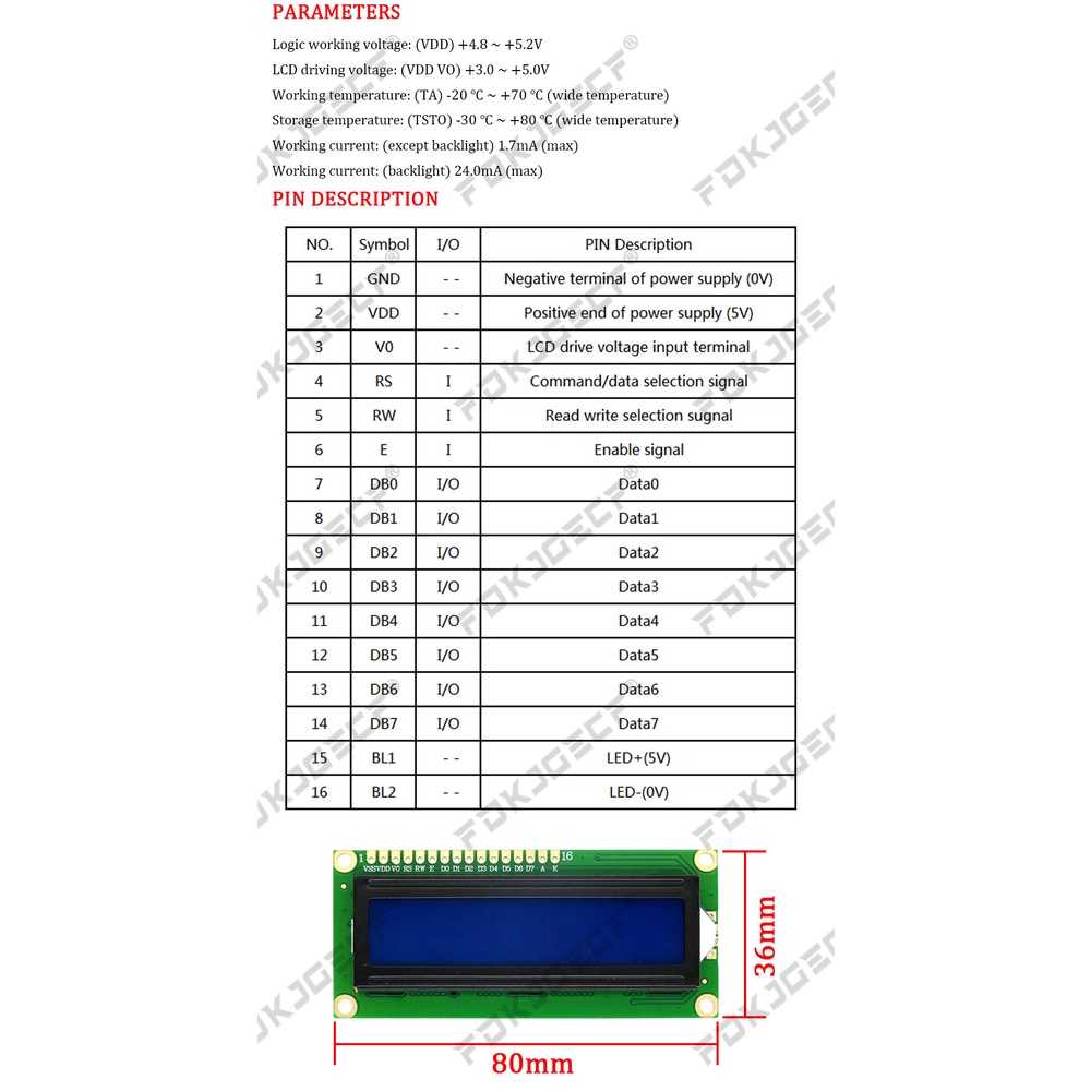 LCD1602 5V 1602 module Blue/Green screen 16x2 Character LCD Display ...
