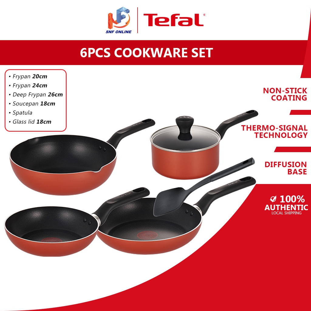 Tefal Fresh Start 6pc Set Frypan 20cm + Frypan 24cm + Deep Frypan 26cm ...
