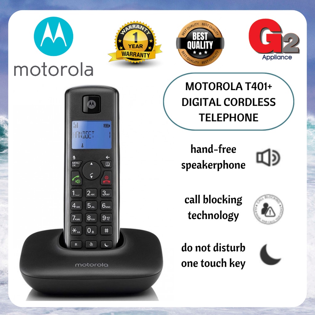 MOTOROLA T401+ DIGITAL CORDLESS TELEPHONE [HOME/OFFICE] - 1 YEAR ...