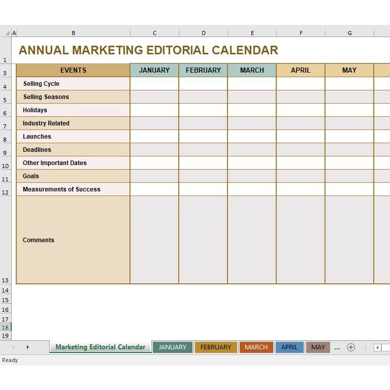 [#41] Annual Marketing Editorial Calendar Excel Template / Templat ...