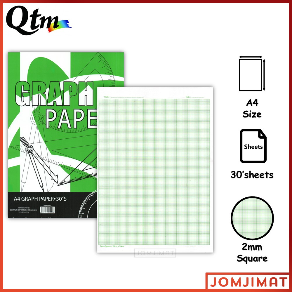 Qtm Graph Paper A4 30'sheets 70gsm 2mm Square GPS7030 / Kertas Graf A4 ...