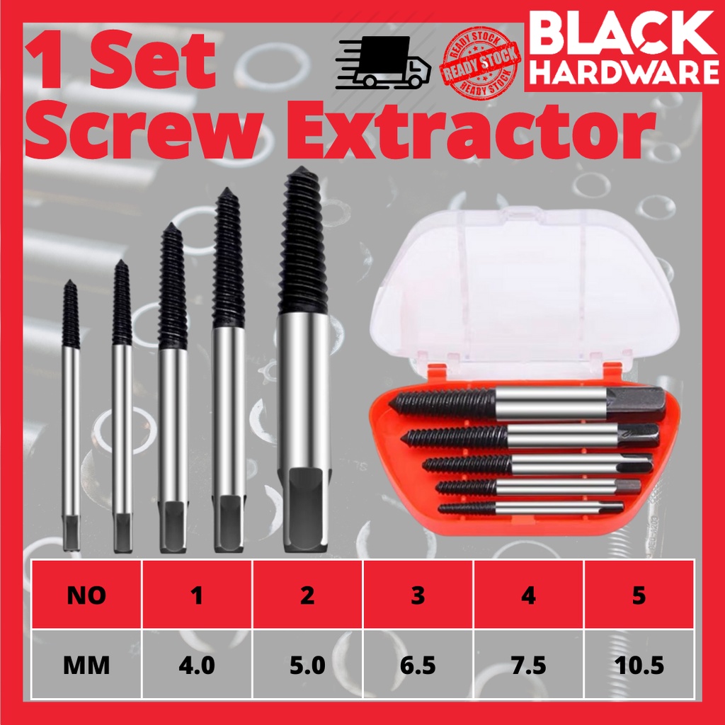 Black Hardware 5pcs Screw Extractor Drill Bits Heavy Duty 3MM - 18MM ...