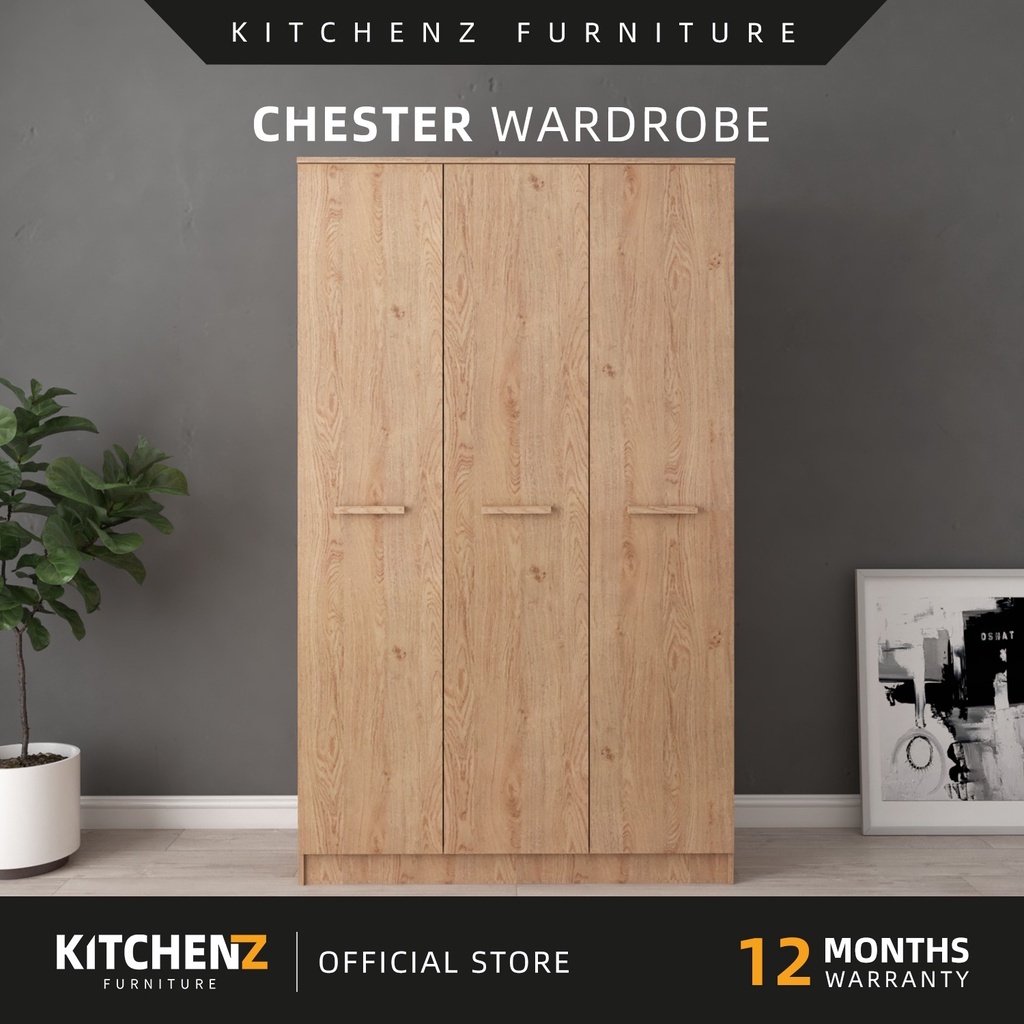 KitchenZ Sabah Chester Series 4FT 3 Door Wardrobe Almari Baju Almari ...