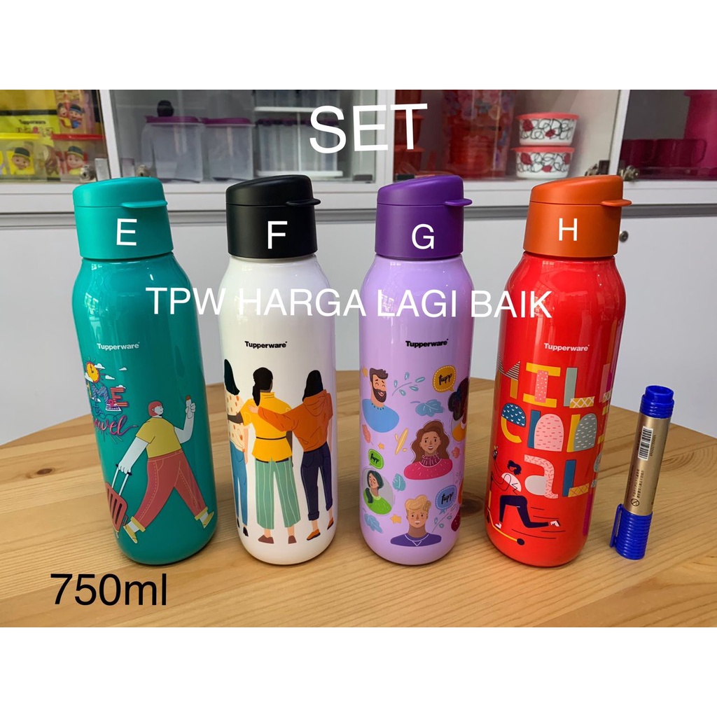 Tupperware Eco Fancy Flip Top Water Bottle 750ml l (Botol / Bottles ...