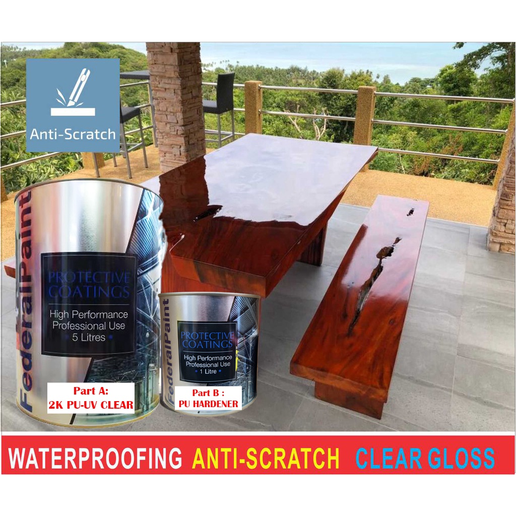 5L 2K PU-UV CLEAR PU EPOXY COAT WATERPROOF UV-PROTECTION /2K POLYURETHANE / EXTERIOR PU CLEAR (2 ...