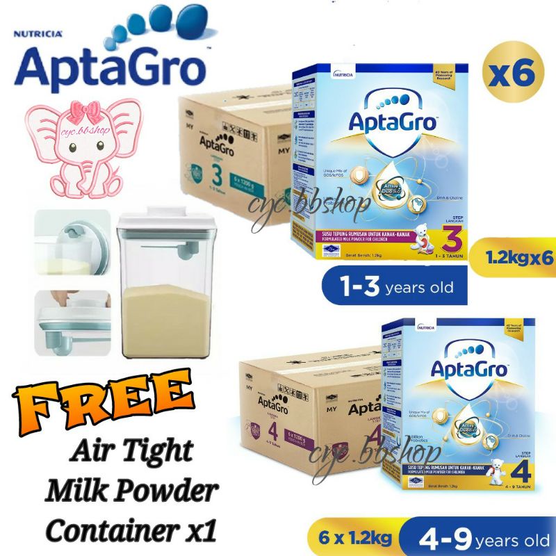 Aptagro Step 3 / Step 4 ( 1.2kg x 6 in Carton ) FOC Air Tight Milk Powder Container x1 | Shopee ...