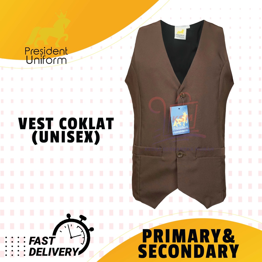 VEST COKLAT PENGAWAS READY STOCK !!! VEST SEKOLAH RENDAH DAN MENENGAH / PV004 - PRESIDENT ...