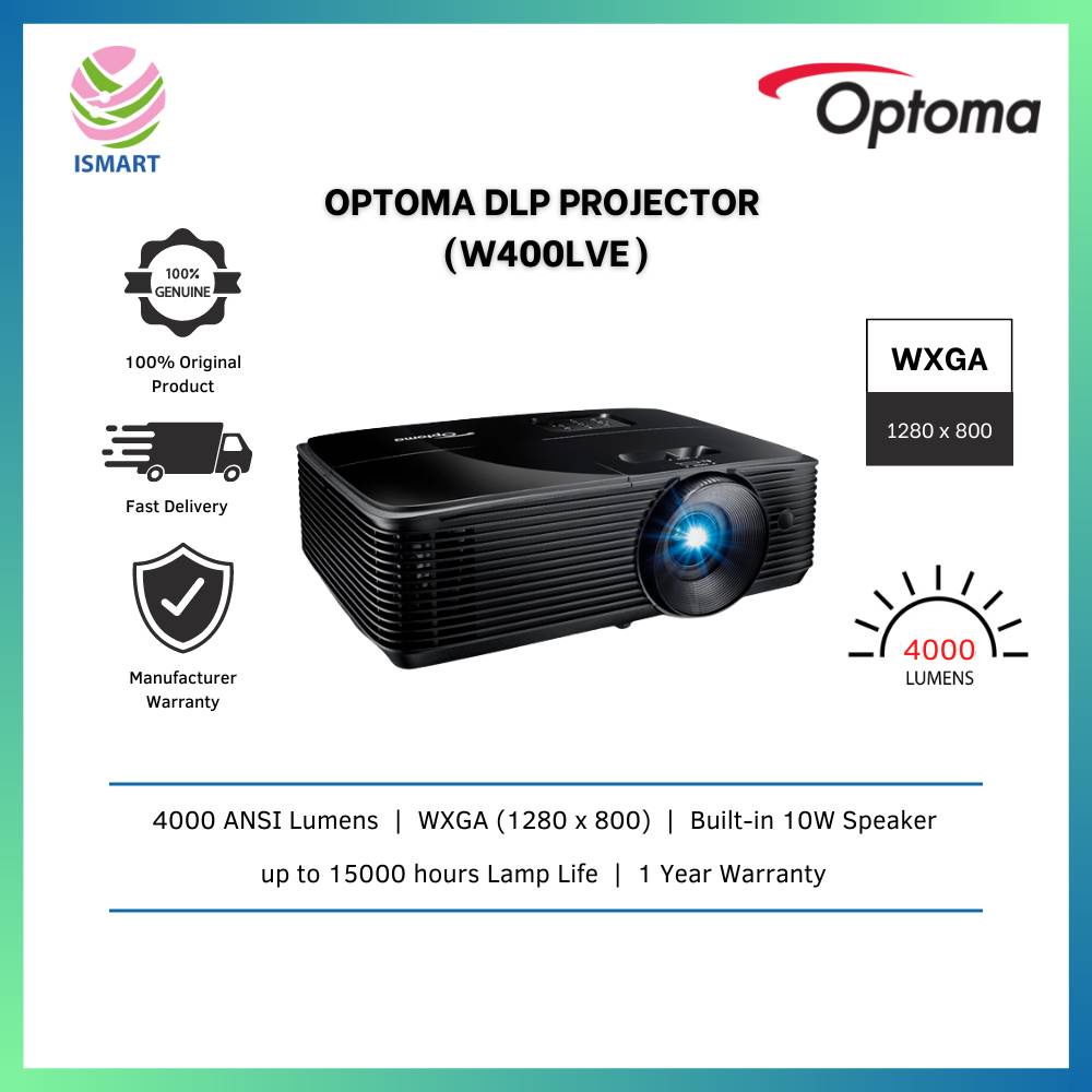 Optoma Projector W400LVe WXGA 4000 Lumens DLP ( 1280X800 WXGA, 4000Ansi ...