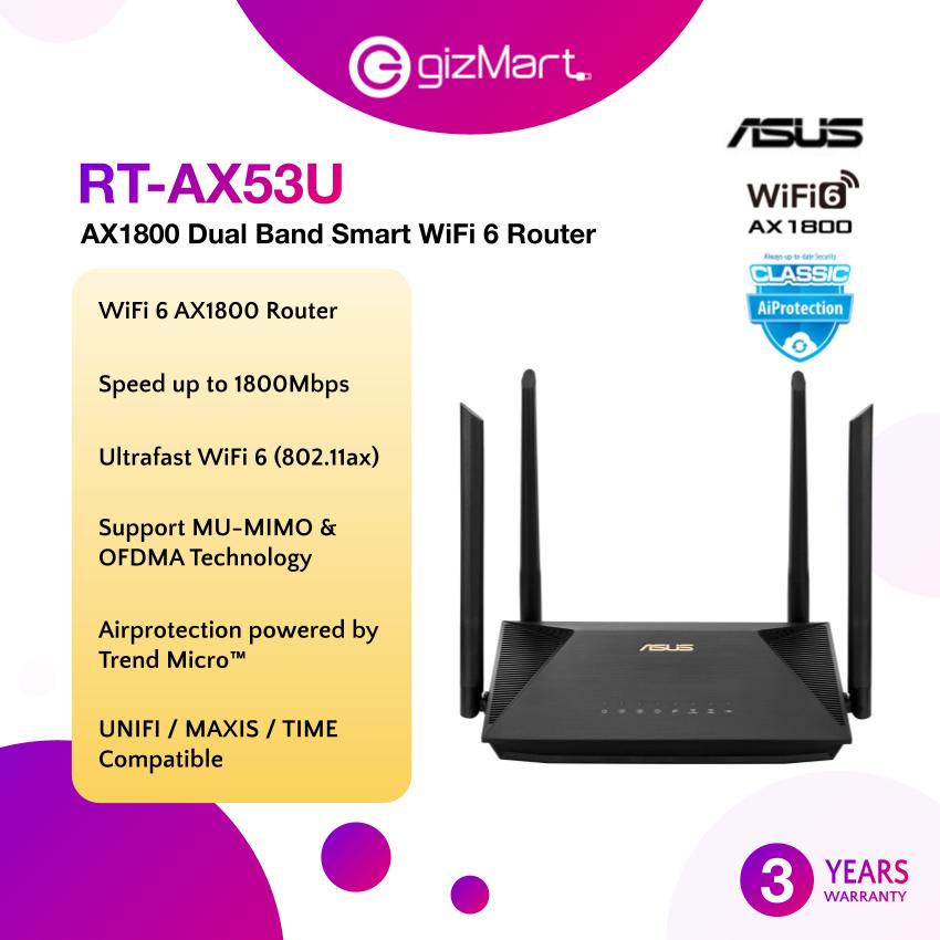 ASUS RT-AX53U WiFi 6 Router Dual Band AX1800 Strong Signal AiMesh for ...