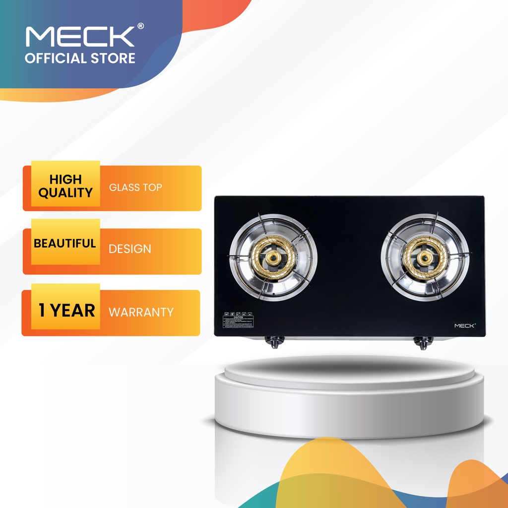 MECK Glass Top Gas Stove Double Steel Burner | Shopee Malaysia