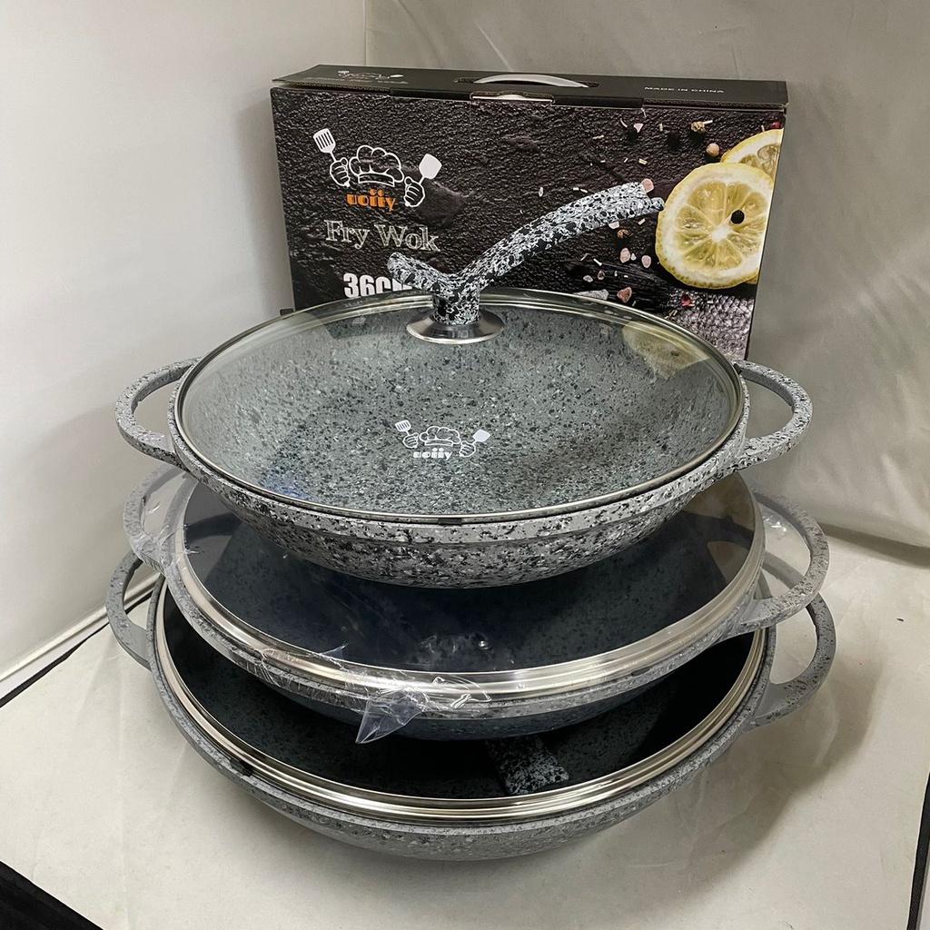 UoiiY 32/36/40cm Granite Stone Non Stick Wok Cookware Periuk Batu Kuali ...