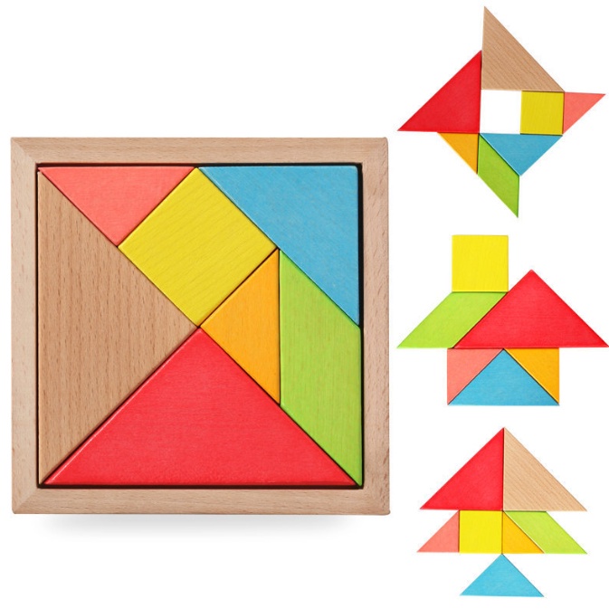 Colorful Tangram 7pcs puzzle Dissection Magnet Wood seven flat polygons ...