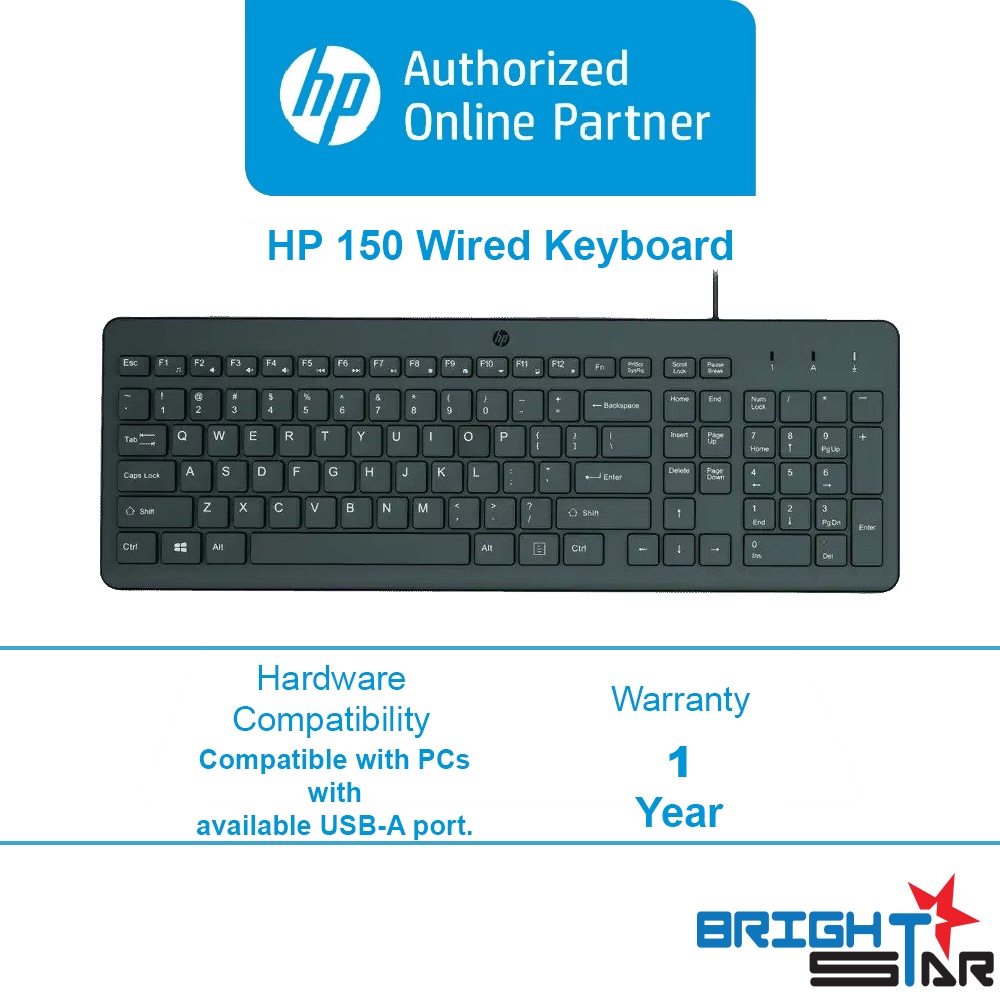 HP 150 Wired Keyboard (Black) | Shopee Malaysia
