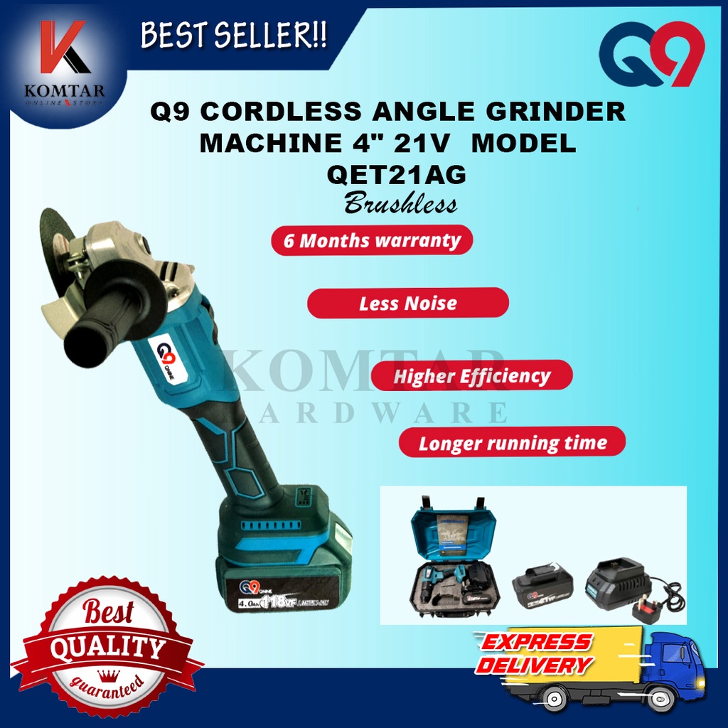 Q9 CORDLESS Angle Grinder Machine 4" 21V *BRUSHLESS* MODEL QET21AG ...