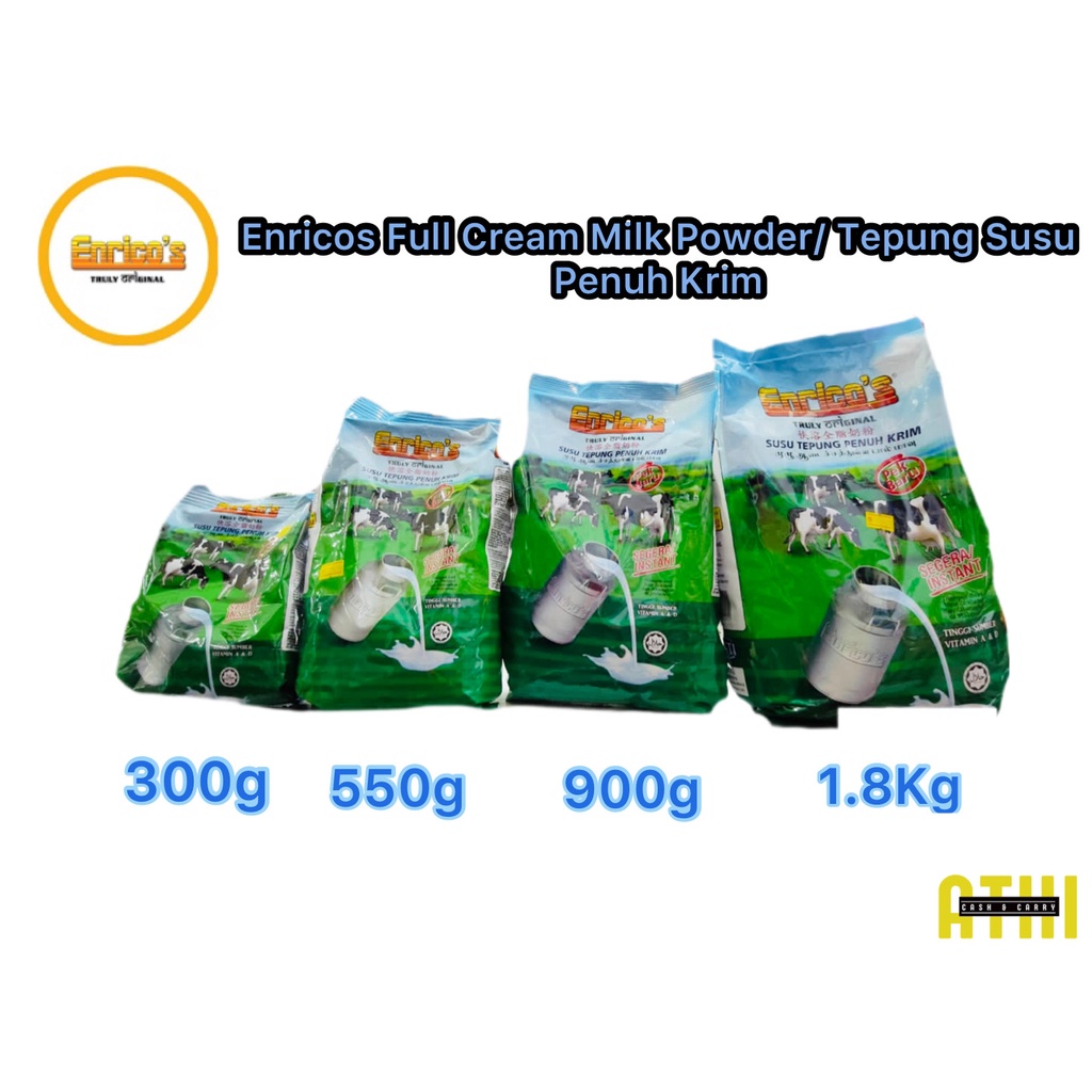 Enricos Full Cream Milk Powder/ Tepung Susu Penuh Krim 300g 550g 900g 1 ...