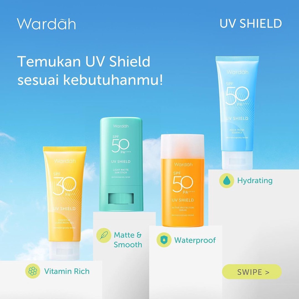 Wardah UV Shield Essential /Aqua fresh / Active protect serum Sunscreen ...