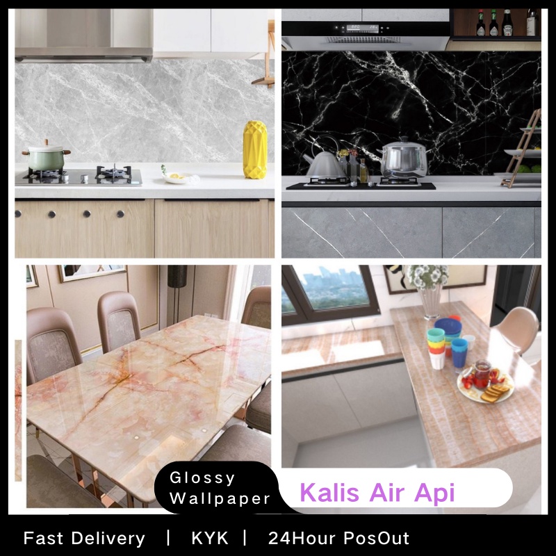 100cm Kilat Glossy Tabletop Wallpaper Kabinet Sticker Waterproof Wall ...