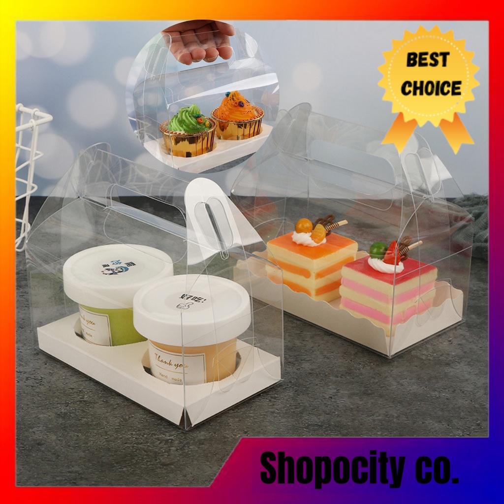 Portable Transparent Rectangle Cake Box With Handle Swiss Roll Slice ...