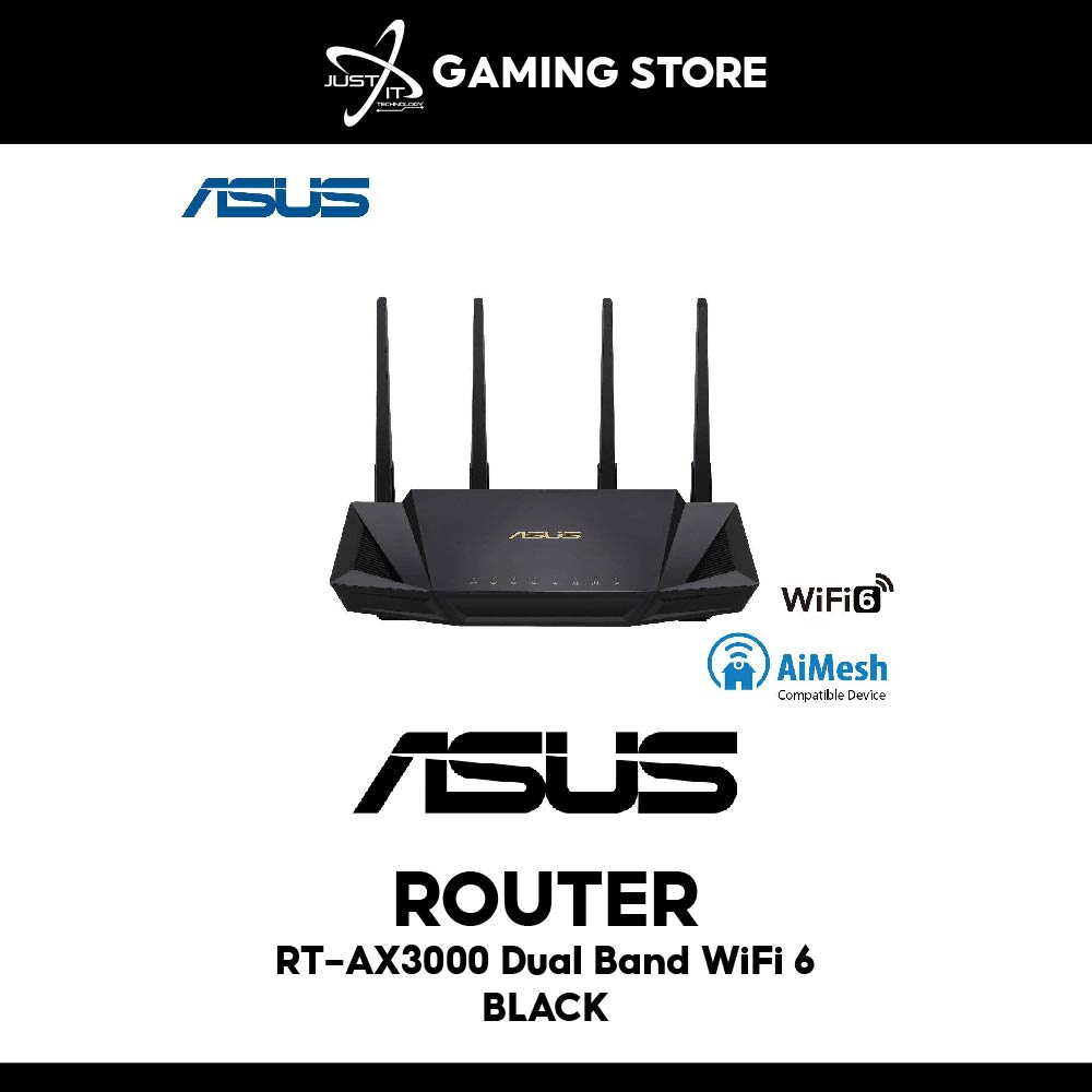 Asus RT-AX3000 Dual Band WiFi 6 (802.11ax) Router with MU-MIMO/OFDMA and compatible ASUS AiMesh ...