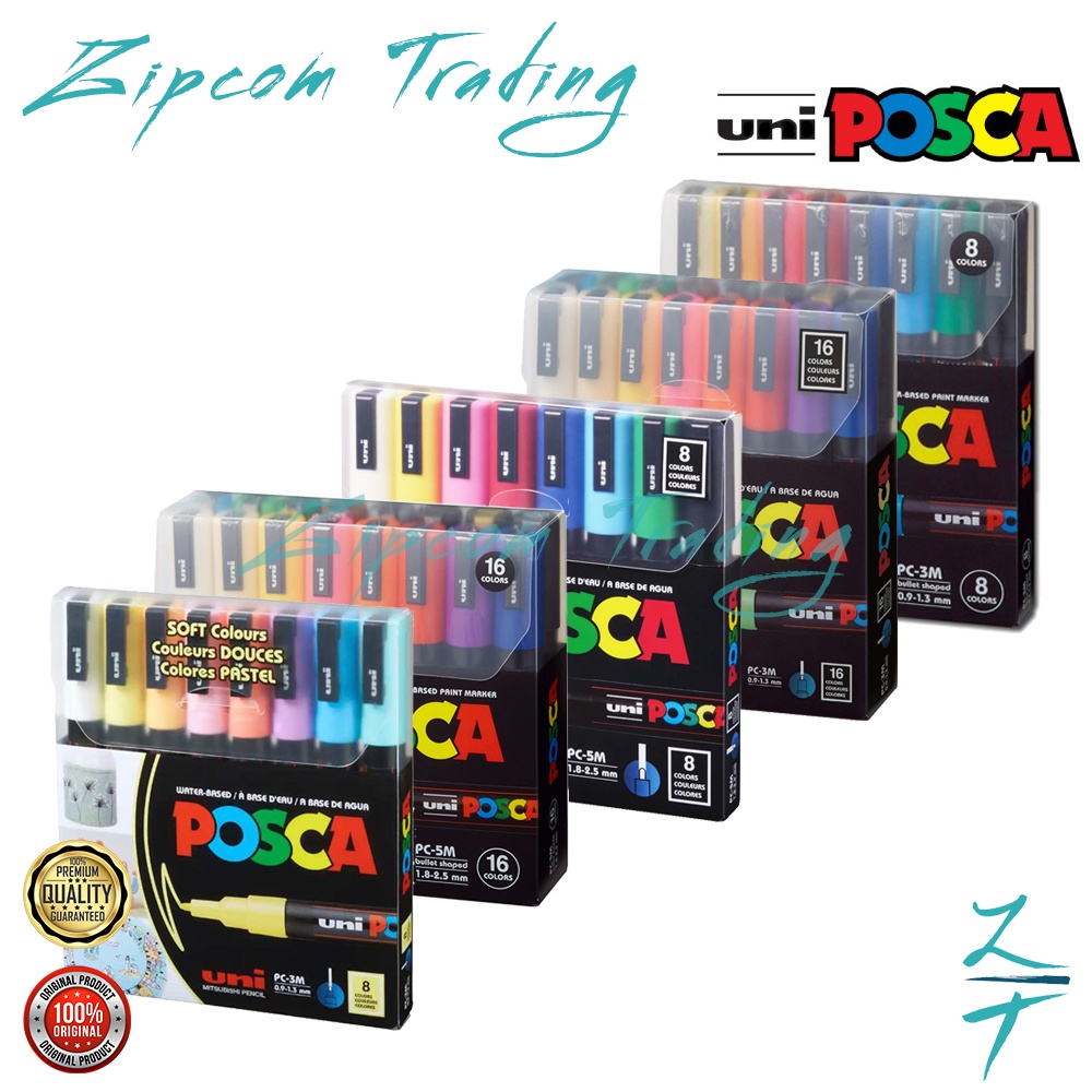 UNI POSCA Water Based Paint Marker Set ( PC-3M 8C & 16C / PC-3MS 8C ...