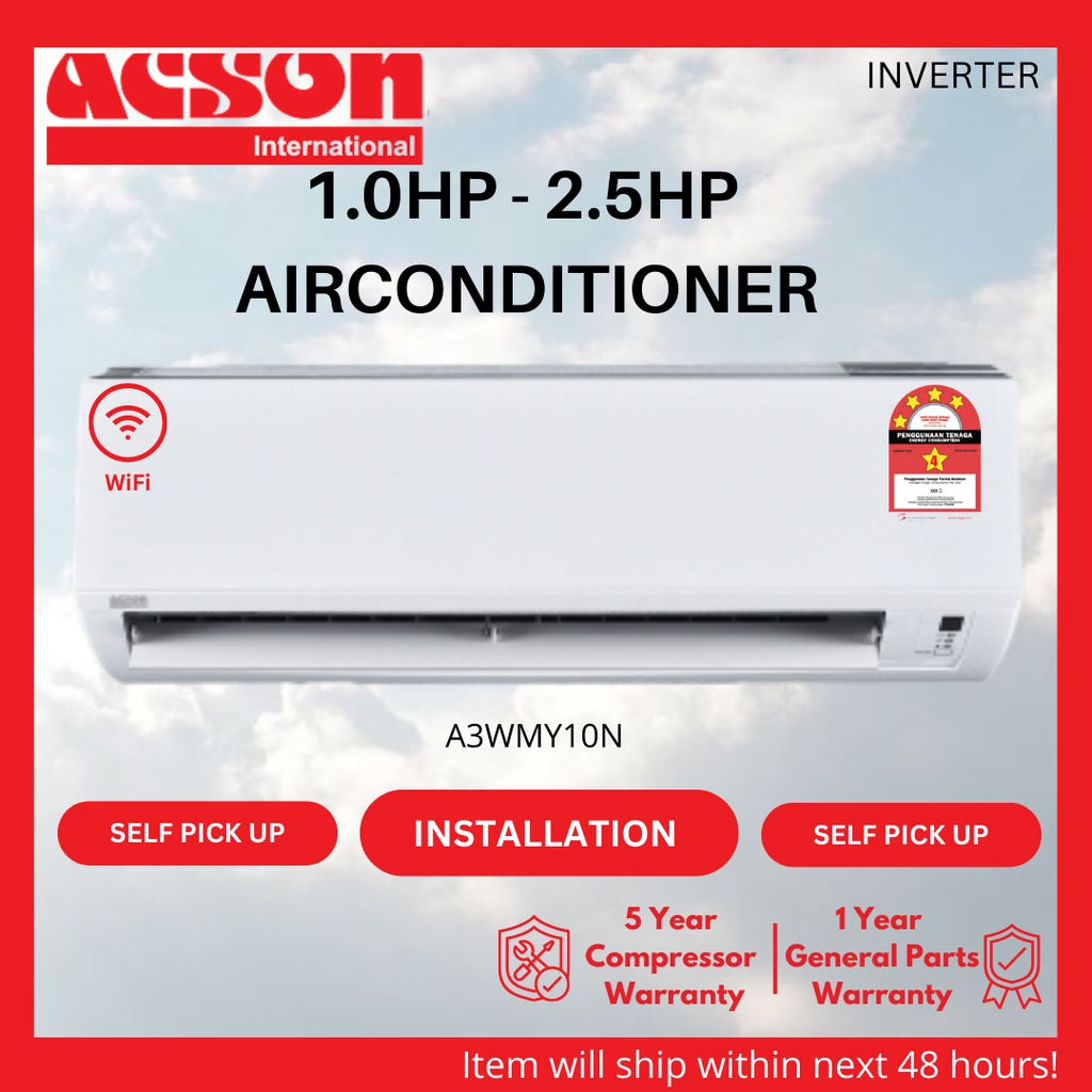 ACSON AIRCONDITIONER BASIC INVERTER R32 1.0HP - 2.5HP A3WMY10N ...