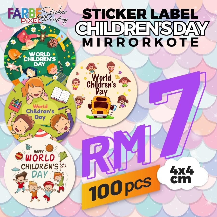 [ 100 pcs ] sticker happy children's day / sticker hari kanak-kanak ...