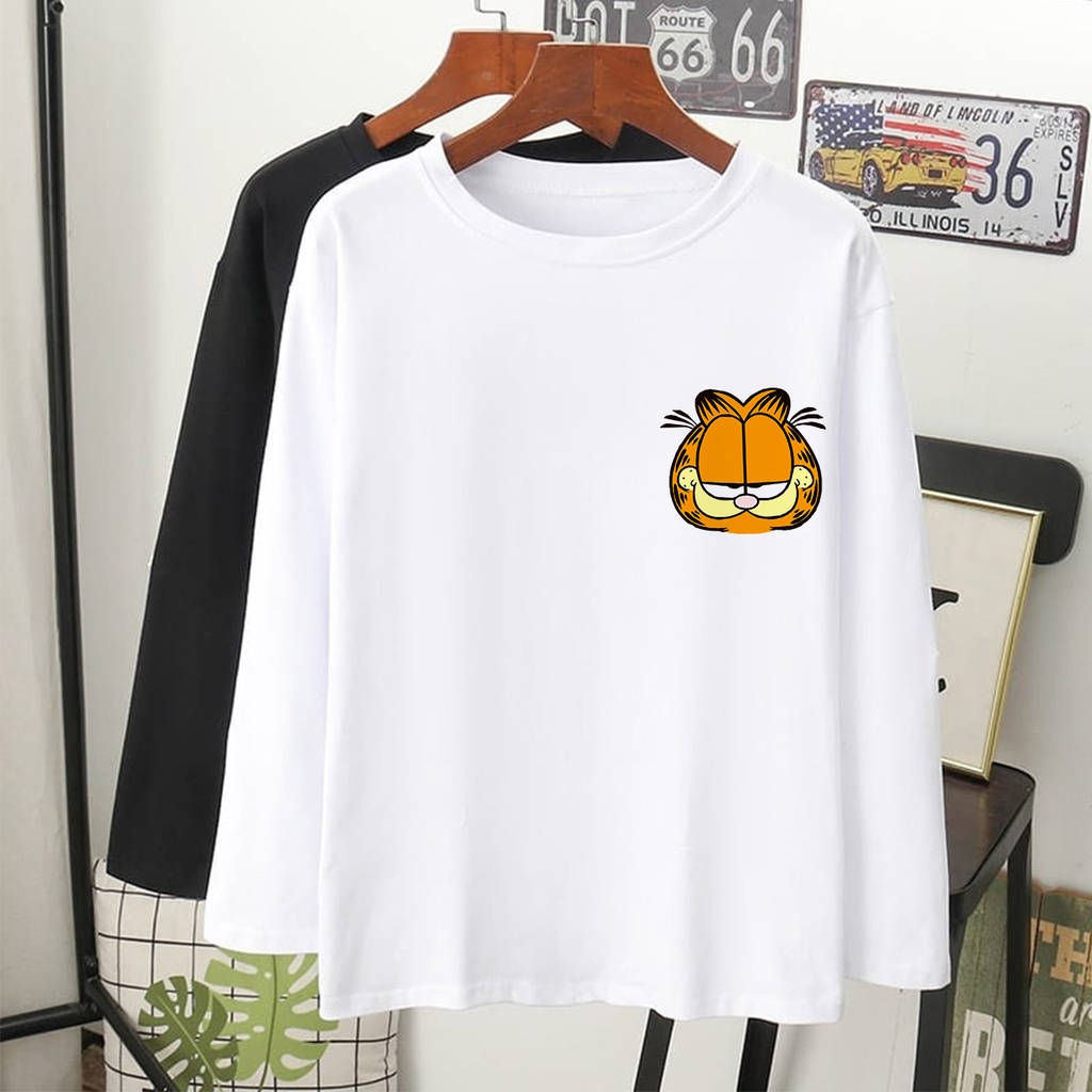 GARFIELD cat baju T-shirt lengan panjang kasual lelaki perempuan ...